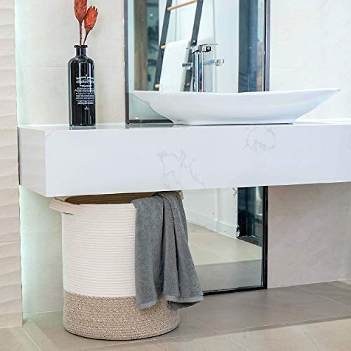 MINTWOOD Design Large 18 x 16 Inches Decorative Woven Cotton Rope Basket, Tall Laundry Basket Hamper, Blanket Basket for Living Room, Storage Baskets with Handles for Toys, Throws, Pillows and Towels