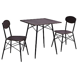 Pilaster Designs Indoor Home Decorative Furniture Valley 3 Piece Dining Set, Black Metal Frames & Walnut Wood Top, 27.5" Square, Modern (Table & 2 Oval Back Chairs)