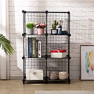 PARANTA Wire Cube Storage Organizer, 6 Cube Bookshelf, Stackable Storage Bins, Closet Organizer and Storgae, Multi-use DIY Standing Shelf Units for Book,Toys,Clothes,Tools