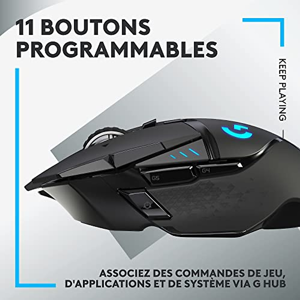 Logitech G502 Lightspeed Wireless Gaming Mouse, Hero 25K Sensor, 25,600 DPI, RGB, Adjustable Weights, 11 Programmable Buttons, Long Battery Life, POWERPLAY-Compatible, PC/Mac - Black