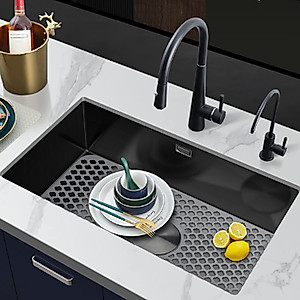 SHAIINKOOW Silicone Kitchen Sink Mat, Kitchen Sink Protector, Silicone Sink Protectors for Kitchen Sink, Kitchen Sink Mats, Sink Mats for Bottom of Kitchen Sink, (13.6" X 11.6", Centre Drain, Black)