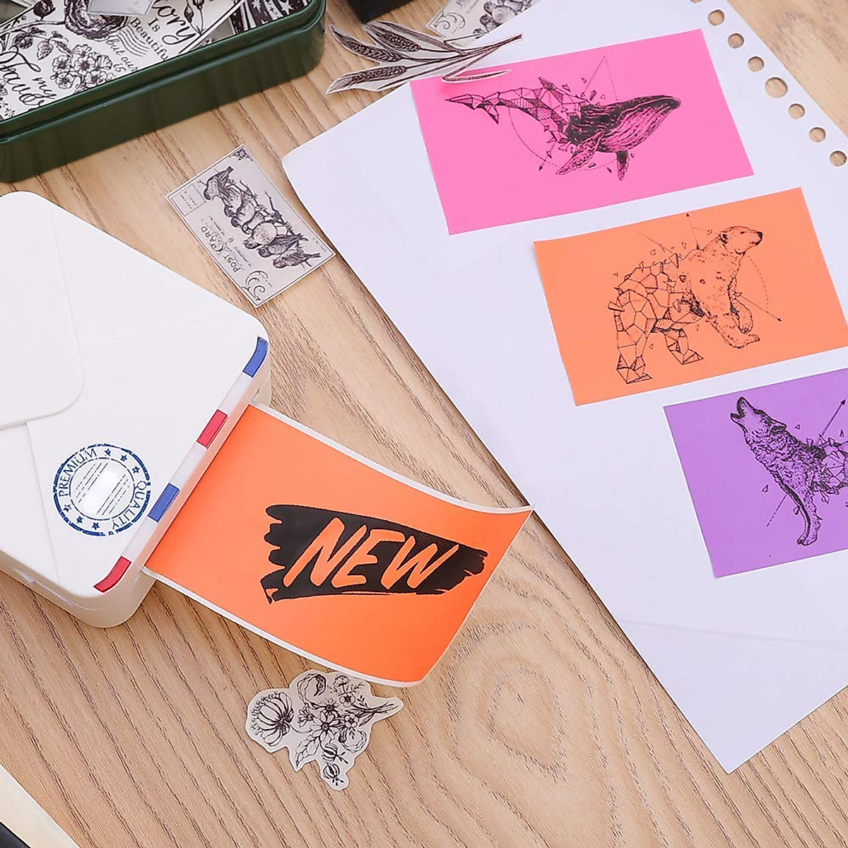 Phomemo M02 Mini Printer- Bluetooth Thermal Photo Printer with 3 Rolls Colorful Sticker Paper, Compatible with iOS + Android for Plan Journal, Study Notes, Art Creation, Work, Gift