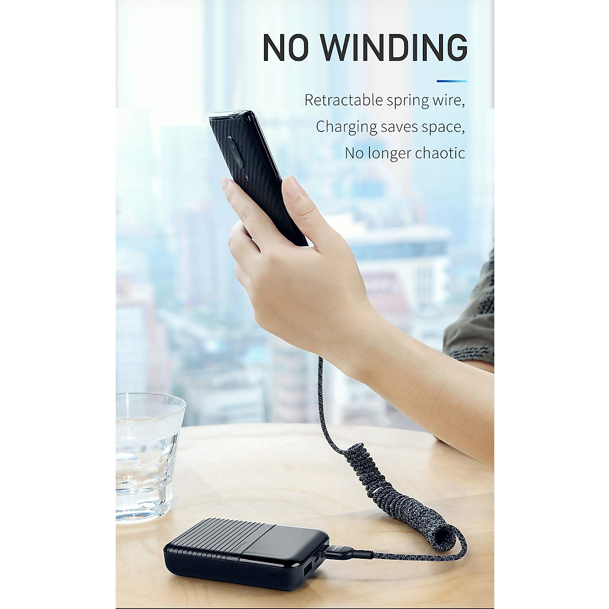 mcdodo [Type-C] Anti Winding Cable, Quick Charge QC 4.0 USB C Charging Data Coiled Cable Nylon Braided LED Compatible with Phone 15/15 Pro Max/Samsung Galaxy S20 S10 S9 S8 Plus Note10 LG Google Pixel