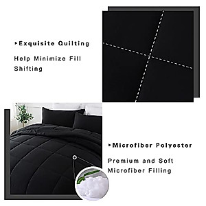 DOWNCOOL Queen Comforter Set -All Seasons Bedding Comforters & Sets with 2 Pillow Cases-3 Pieces Bed Set Queen Down Alternative Comforter Set -Black Bedding Comforter Sets Queen (88x90 inches)