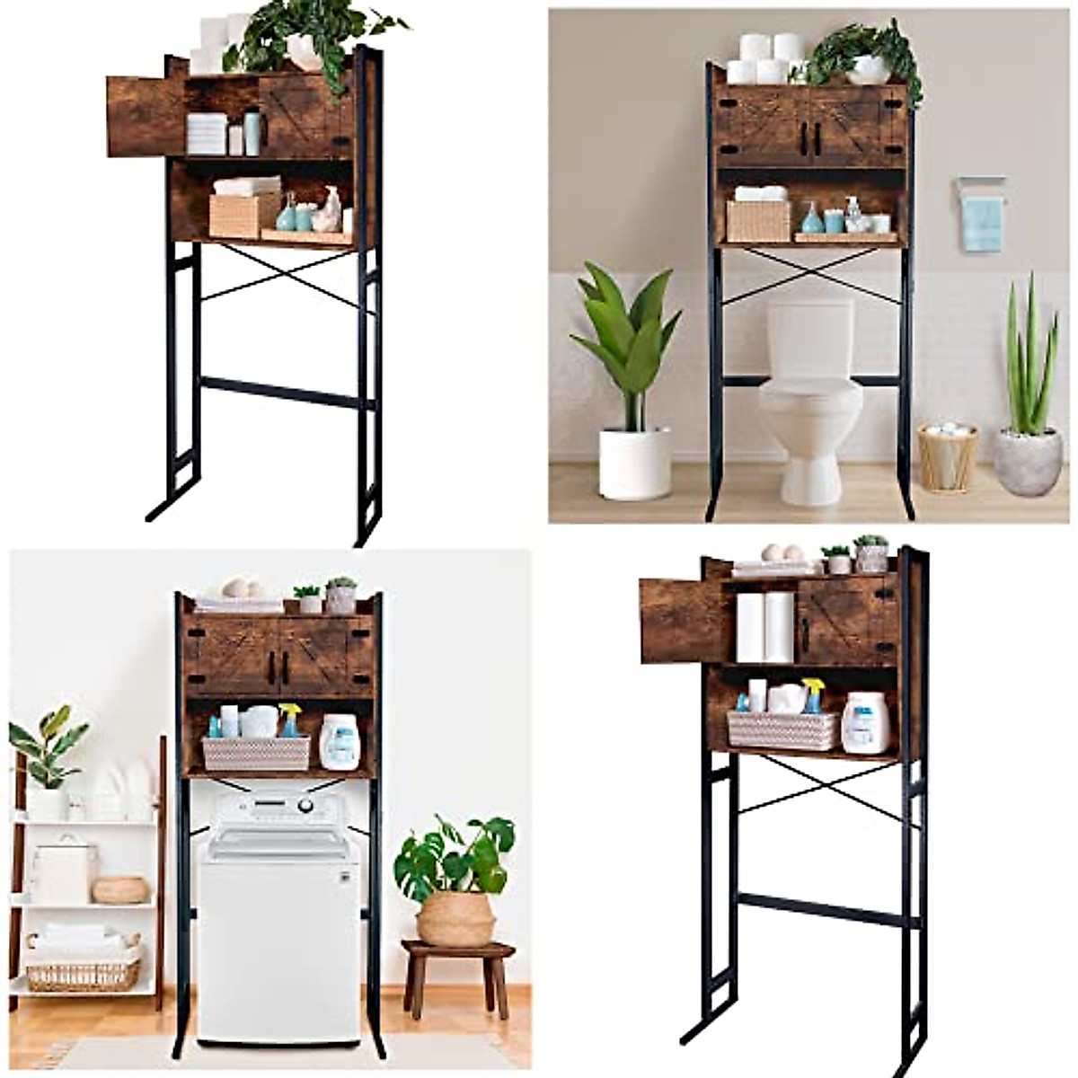Stephan Roberts Washer or Over The Toilet Storage Cabinet w/Height Adjustable Shelf Laundry Room/Bathroom Organizer, 2-Door Freestanding Rack Space Saver, Wood