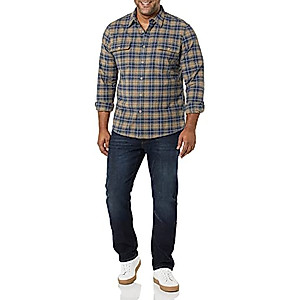 Goodthreads Men's Slim-Fit Long-Sleeve Stretch Flannel Shirt, Dark Blue/Multi Color/Plaid, Large