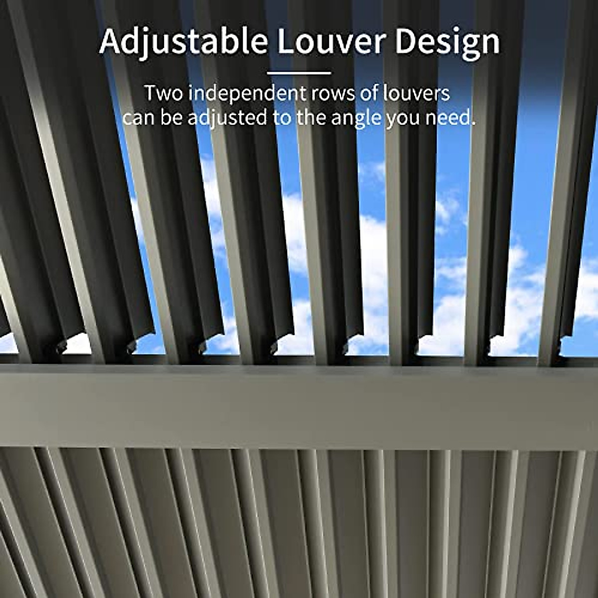 Domi Outdoor Living 12’ X 16’ Outdoor Louvered Pergola Aluminum Patio Garden Gazebo with Adjustable Roof for Backyard, Garden w/Curtains and Netting (Gray)
