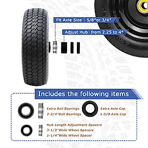 Upgraded 10" Flat Free Wheels Compatible with Garden Cart, 4.10/3.50-4" Replacement Solid Tires with 5/8″ Bearings, Solid Rubber Wheels for Garden Carts/Hand Truck-4PCS