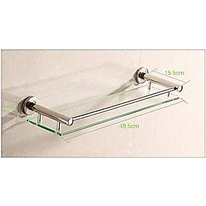Bathroomsjoy Bathroom Glass Shelf Tempered Glass Shelf with Rail Wall Mounted, Stainless Steel Chrome Finished