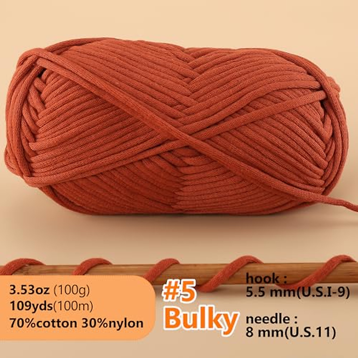 Yarn for Crocheting,100g Soft Yarn for Crocheting,Crochet Yarn for Sweater,Hat,Socks,Blankets(Brown with 1 Crochet Hook)