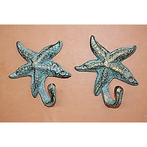 Vintage-Style Cast Iron Bronze-Look Starfish Bath Hooks, 4 1/2", Set of 2