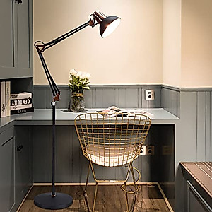 DLLT Modern Metal Floor Lamp, Flexible Swing Arms Reading Floor Lamp with Metal Shade, Adjustable Head Tall Industrial Standing Lamp for Living Room, Bedroom, Office, Study Room, E26(Matte Grey)