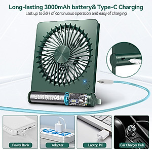 veakson Small Portable Desk Fan USB&Battery Operated, 3 Speeds 3000mAh Rechargeable Travel Fan with Max 24H Quiet Working, 220° Folding Mini Personal Table Fan for Home,Bedroom,Office,Outdoor,Camping