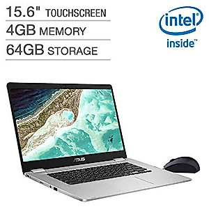 ASUS Chromebook 15.6" FHD 1080P Touchscreen with Intel Quad Core Pentium Processor N4200, 4GB RAM, 64GB SSD Storage, Webcam, 802.11AC WiFi, Bluetooth, USB3.1 Type-C, Google Chrome OS-Silver (Renewed)