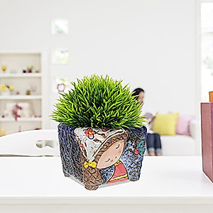 Happyyami Home Decor Outdoor Planters Pottery Succulent Planter Pot Cute Hand Painted Boy Flower Plant Pots Handicraft Bonsai Plant Vase Container for Home Office Decor Blue Indoor Planters Desk Decor