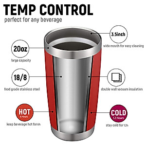 COMOOO 20oz Double Wall Vacuum Insulated Travel Mug, Stainless Steel Tumbler with Lid and Straw Durable Powder Coated Insulated Coffee Cup for Cold & Hot Drinks (Red, 6 PACK)