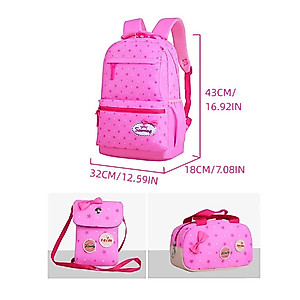 Stars-Print and Bowknot Backpack Set Large Elementary Bookbag 3Pcs Set School bags for Teen Girls