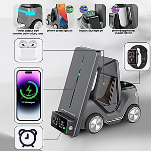 Diecallan 5 in 1 Wireless Charging Station 20W Adapter Fast Wireless Charging Apple Devices for iPhone 15/14/13/12 Series for AirPods Pro/3/2,for Apple Watch/iWatch Support Alarm Clock Light（Grey）