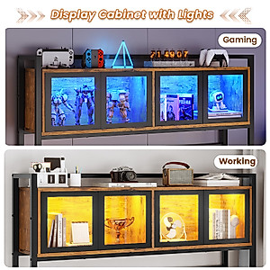 SEDETA L Shaped Gaming Desk with Drawers, L Shaped Computer Desk with Hutch and Storage Shelves, Gaming Desk with Pegboard, Led Lights, and Power Outlet, Home Office Desk, Corner Desk, Rustic Brown