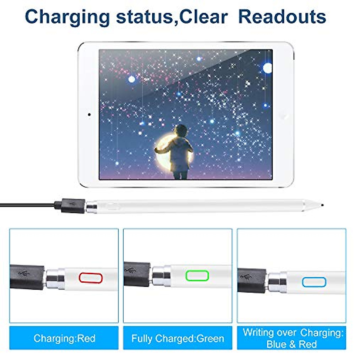 Active Stylus Pen for Touch Screens, Rechargeable Pencil Digital Stylus Pen Compatible with iPad and Most Tablet