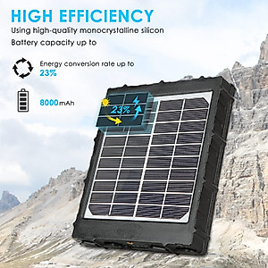 Solar panel, 3W portable solar panel kit, 8000mAh large capacity, 12V/9V/6V output 5V input, IP66 waterproof suitable for homes, solar lights, camping, trail camera, fishing