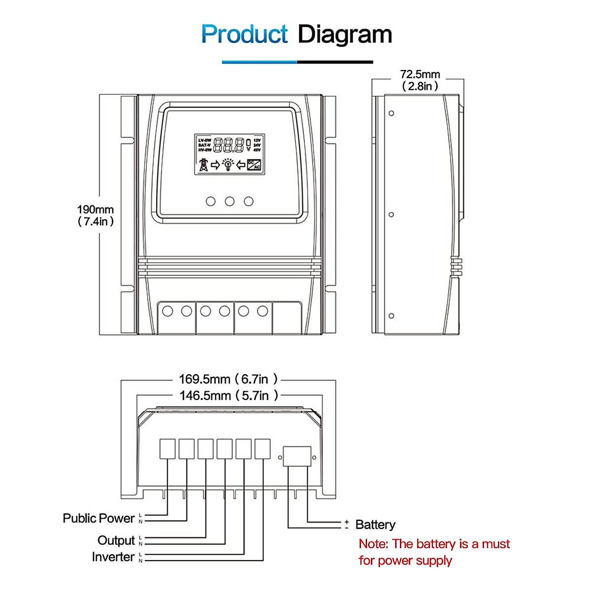 MOES Dual Power Controller 50A 5500 Watt Automatic Transfer Switch for Off Grid Solar Wind System ATS DC 12V 24V 48V AC 110V 220V.
