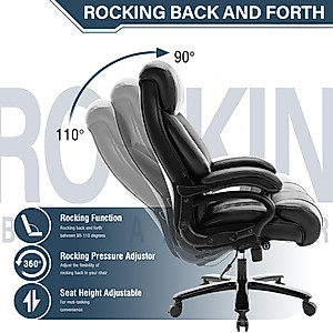 TERAO Big & Tall 400lb Office Chair - Adjustable Lumbar Support, Heavy Duty Metal Base and Tilt Angle Large High Back Bonded Leather Ergonomic Executive Desk Computer Swivel Chair, Black