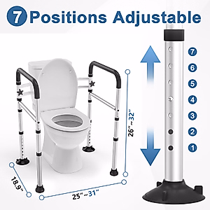 HOMLAND Toilet Safety Rails for Seniors, FSA/HSA Eligible Adjustable Detachable Toilet Safety Frame with Handles for Elderly and Disabled, 350LBS Handicap Toilet Rail Fits Most Toilets