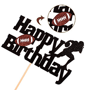 Unimall Football Cake Topper Rugby Ball Happy Birthday Sign Cake Fruit Muffin Picks for Super Bowl Party Decor Touchdown Sport Themed Game Day Party Supplies Decorations Ball Food Picks