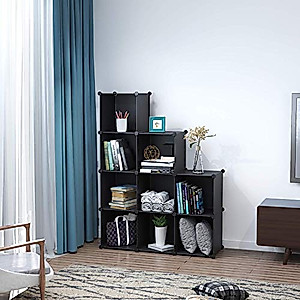C&AHOME Cube Storage, 9-Cube Bookshelf, Plastic Closet Cabinet Organizer, DIY Stackable Bookcase, Modular Shelving Units Ideal for Home, Office, Kids Room, 36.6" L x 12.4" W x 48.4" H Black SHS3009A