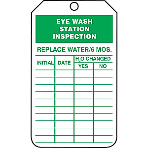 Accuform "Eye WASH Station Inspection" Pack of 25 PF-Cardstock Inspection Record Tags, 5.75" x 3.25", Green on White, TRS245CTP