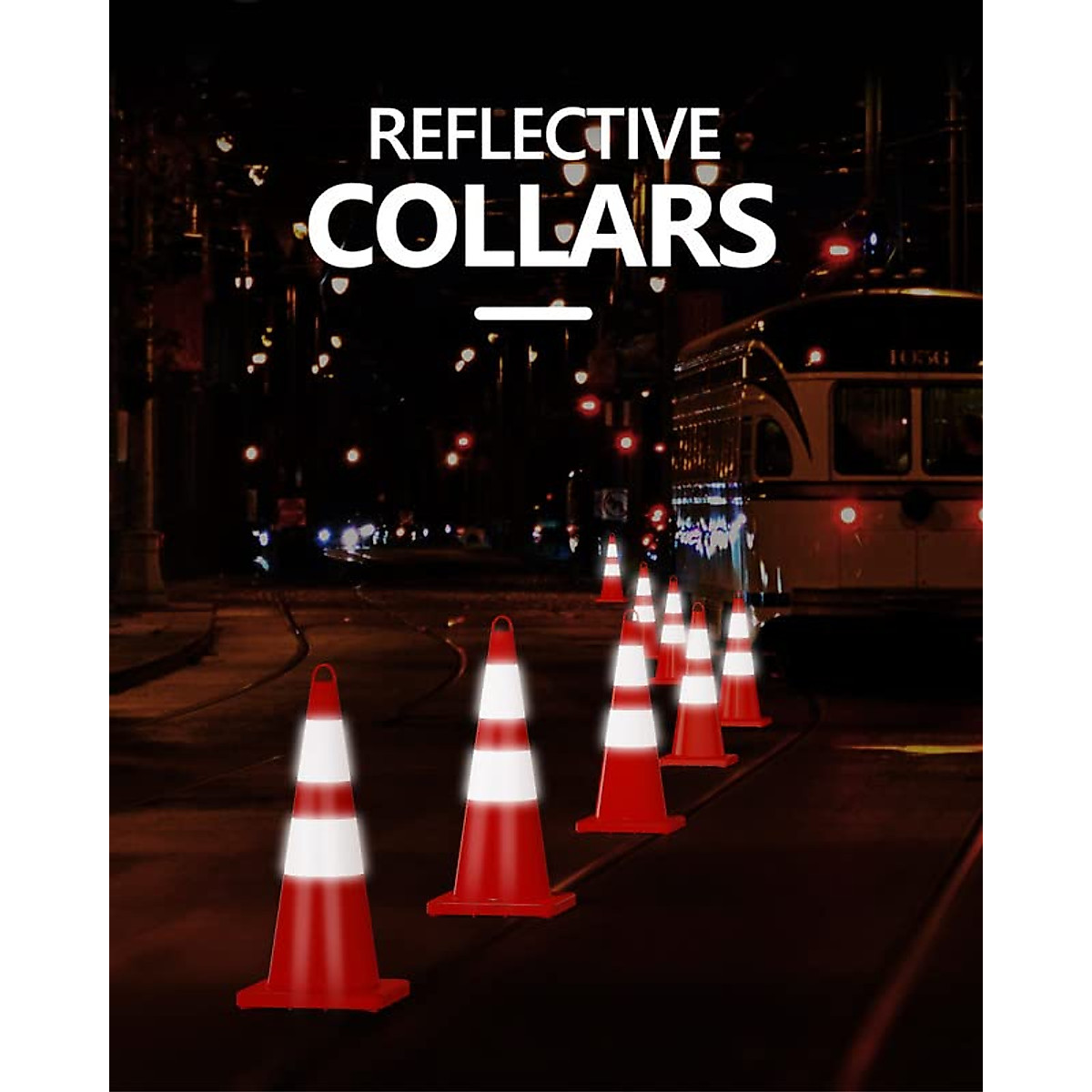 BATTIFE 28 inch Traffic Safety Cones 6 pcs with Reflective Collars, Durable PVC Orange Construction Cones for Home Road Parking Use