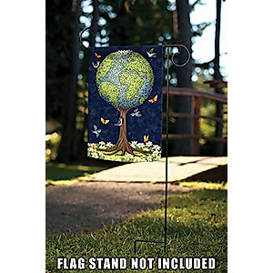 Toland Home Garden 119147 Earth Tree Earth Flag 12x18 Inch Double Sided Earth Garden Flag for Outdoor House Globe Flag Yard Decoration