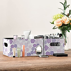 Purple Flowers Storage Basket Felt Storage Bin Collapsible Felt Storage Empty Gift Baskets Organizer for Kids Bedroom Magazine