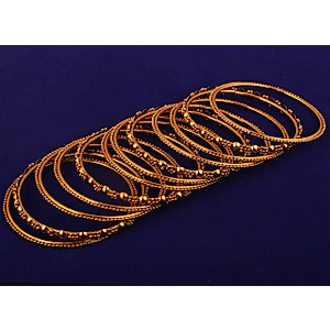 Touchstone "Golden Bangle Collection Indian Bollywood Ethnic Filigree with Modern Twist Charming Look Thick Designer Jewelry Bangle Bracelets Set of 4 for Women in Antique Gold tone.