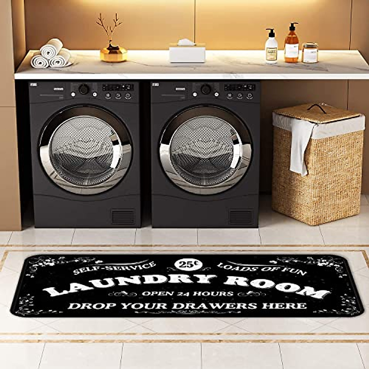 Laundry Room Long Rug Area Rug Non-Slip Floor Mat Waterproof Farmhouse Carpet for Kitchen 40" x 20"(Black-1)