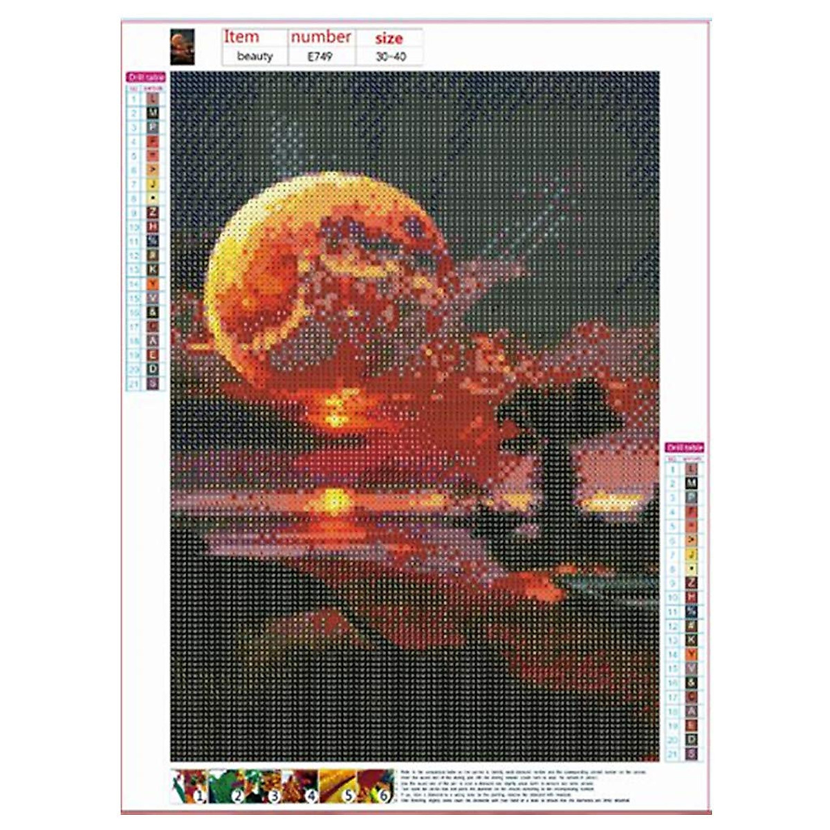 HAPPIShare DIY 5D Diamond Painting Kit, Full Diamond Seaside Moon Beach Embroidery Rhinestone Cross Stitch Arts Craft Supply for Home Wall Decor