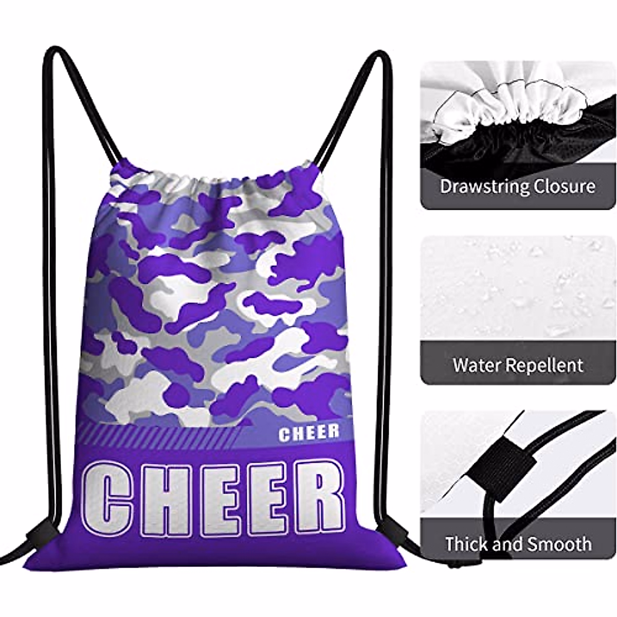Givotin Drawstring Backpack Waterproof Gym Drawstring Bags Sports String Bag Camo Sackpack-Purple Cheer Drawstring Bag