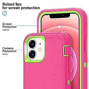 CAFEWICH Compatible with iPhone 12 Case/iPhone 12 Pro Case 6.1-Inch (2020), Heavy Duty Defender 3-Layer Rugged Shockproof Drop Protective Cover Phone Cases for iPhone 12/12Pro, Hot Pink Green