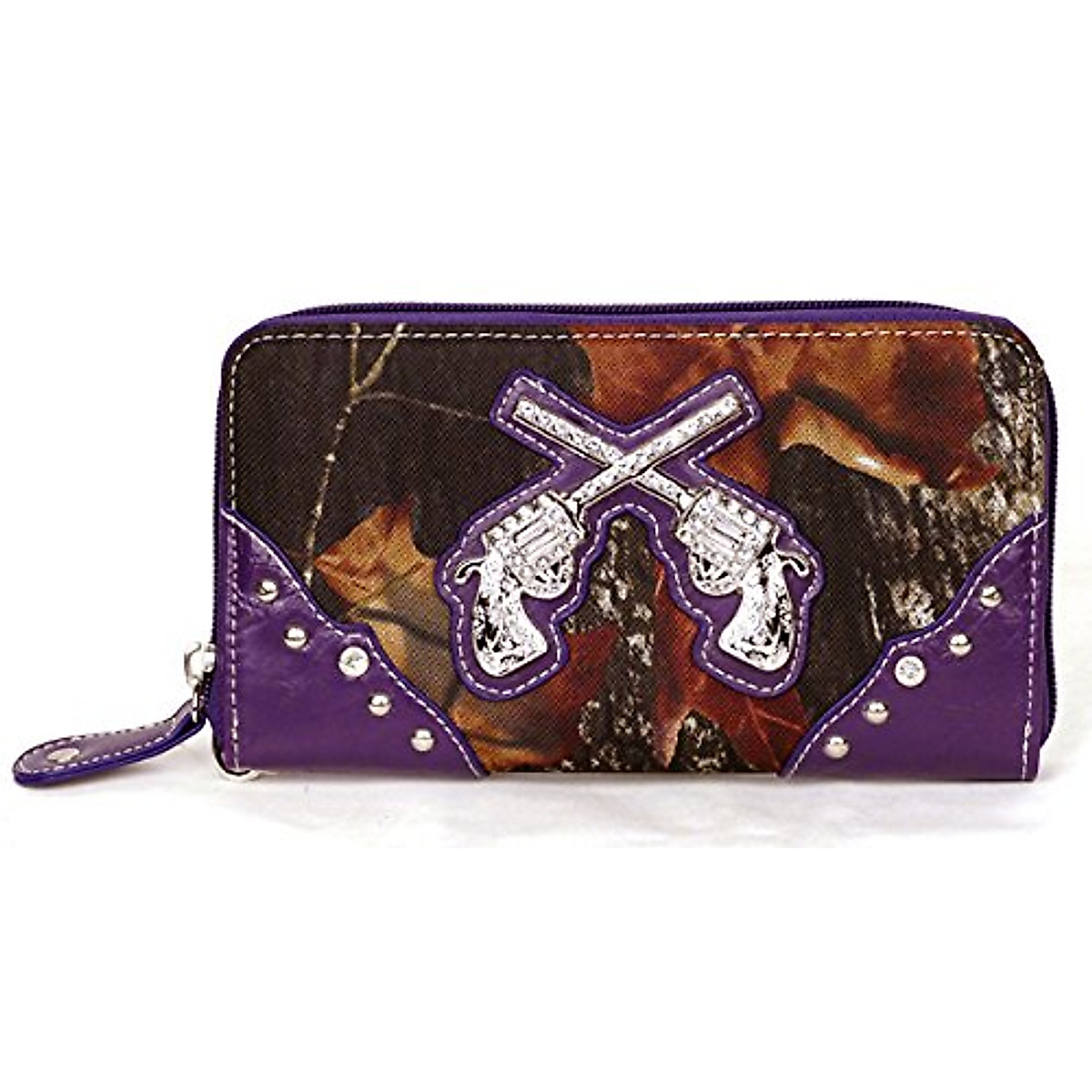 Western Crossed Guns Purse Camouflage Handbag Camo W Matching Wallet (Purple)