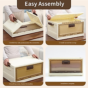 HMINYIYI 1 Pack Collapsible Stackable storage bins with lids and Wheels,11.56 Gal Sturdy Plastic Foldable Box Trunk Bedroom organizers, 20.8"x14.8"x9.84", sideway open, Under Bed Storage Container