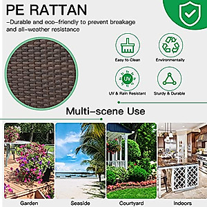 ECOTOUGE Wicker Bar Height Chairs Set of 4, Patio Rattan Bar Stools Counter Height with Cushion, Outdoor Bar Chairs Armless for Backyard, Poolside, Deck (Brown)