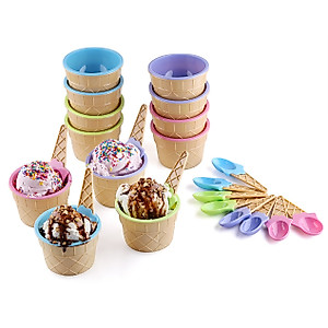 Greenco Ice Cream Bowls and Spoons Set of 12 | Vibrant Colors Ice Cream Bowls Set | Ice Cream Sundae Kit for Summer Holiday Parties | Ice Cream Sundae Bowls for Kids | Ice Cream Bowl Gift Set