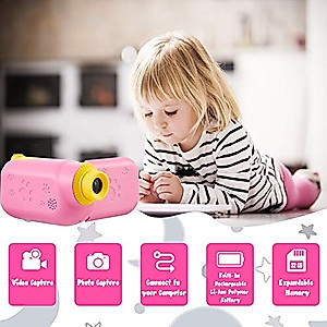 Kids Camera Christmas Birthday Gifts - Boys Girls Kids Video Camera, 2.4IN 1080P Children Digital Camcorder Camera for Kids Girls Boys 3-9 Years Old,32GB SD Card-Pink