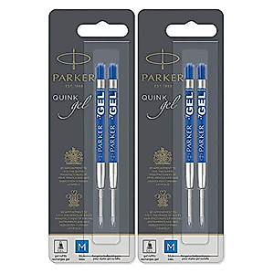 Parker Quink Refill Ink for Ballpoint Ball Pens, Medium Point, Blue Ink, 4-Total refills ( 30526PP-2PK)