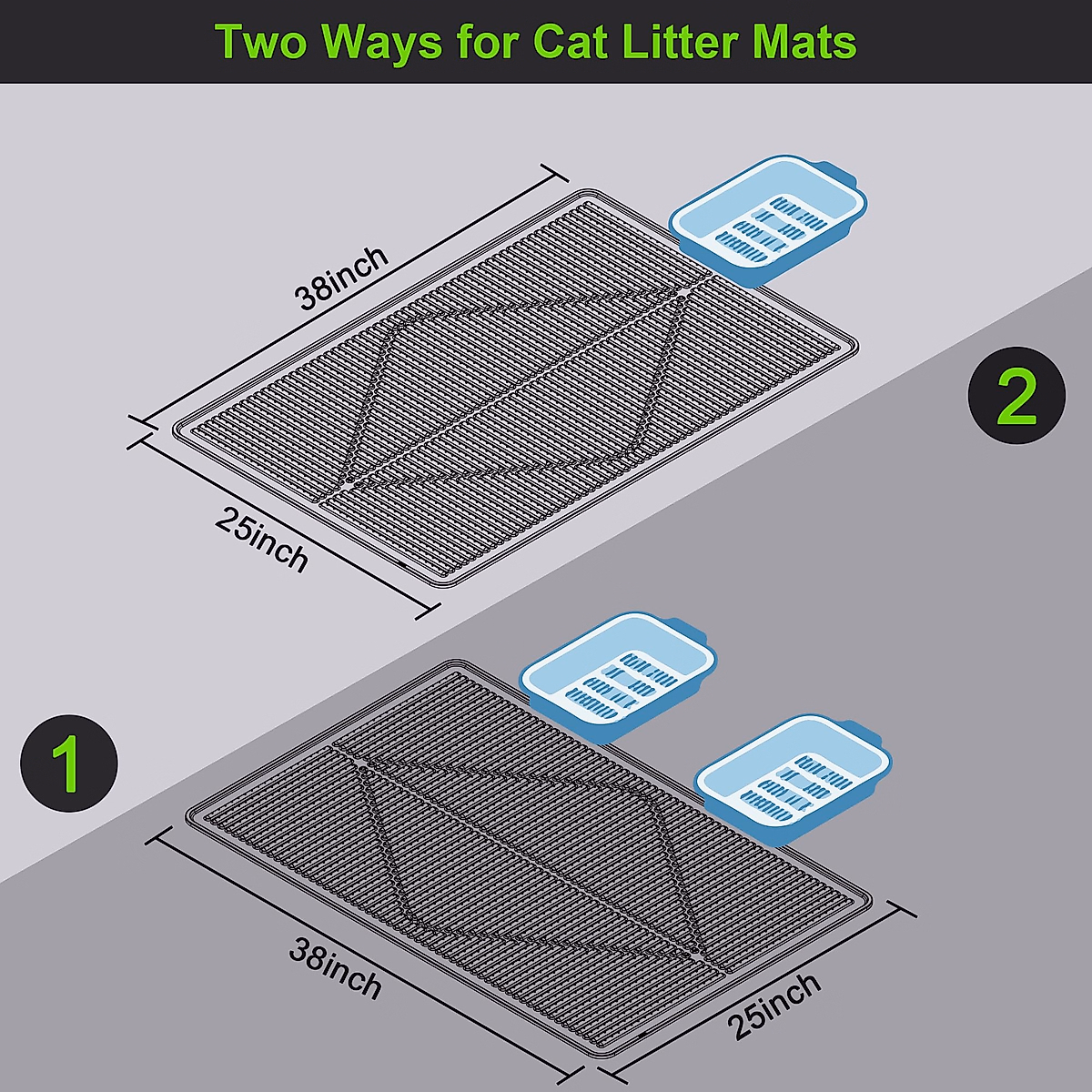 Mofason Cat Litter Mat XXL - Waterproof Kitty Litter Box mat for Floor - Extra Large Pet Trapping Litter Rug Pad - Silicone Cat Supplies &amp; Accessories for Indoor Cats (38&quot; x 25&quot;) -Grey