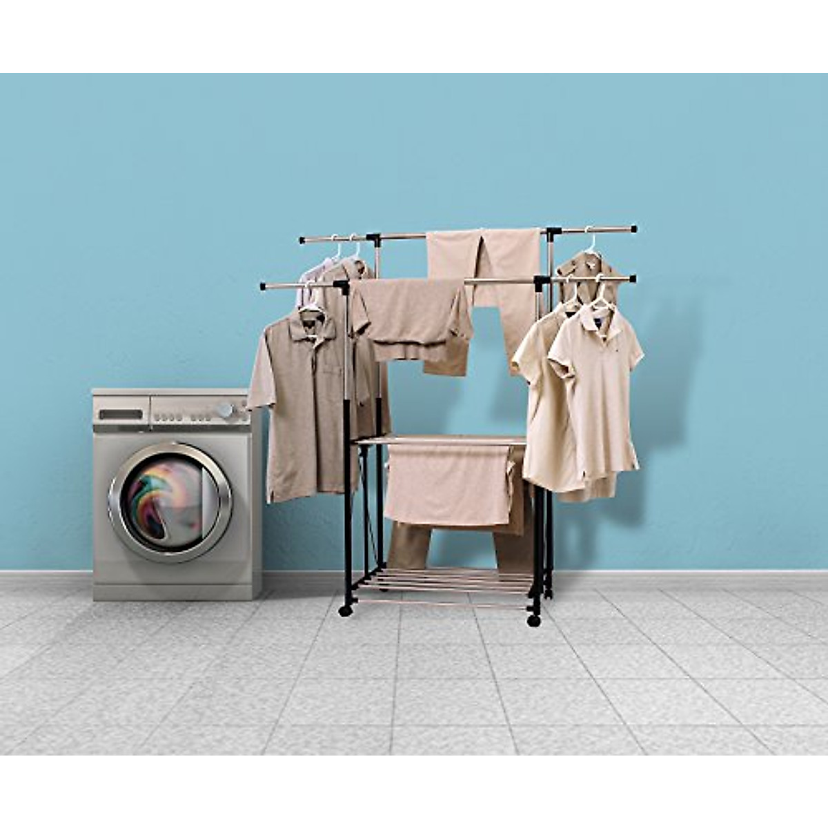 GreenWay GRGR200 Stainless Steel Collapsible Double-Bar Garment Rack