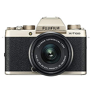 Fujifilm X-T100 Mirrorless Digital Camera w/XC15-45mmF3.5-5.6 OIS PZ Lens - Champagne Gold (Certified Refurbished)