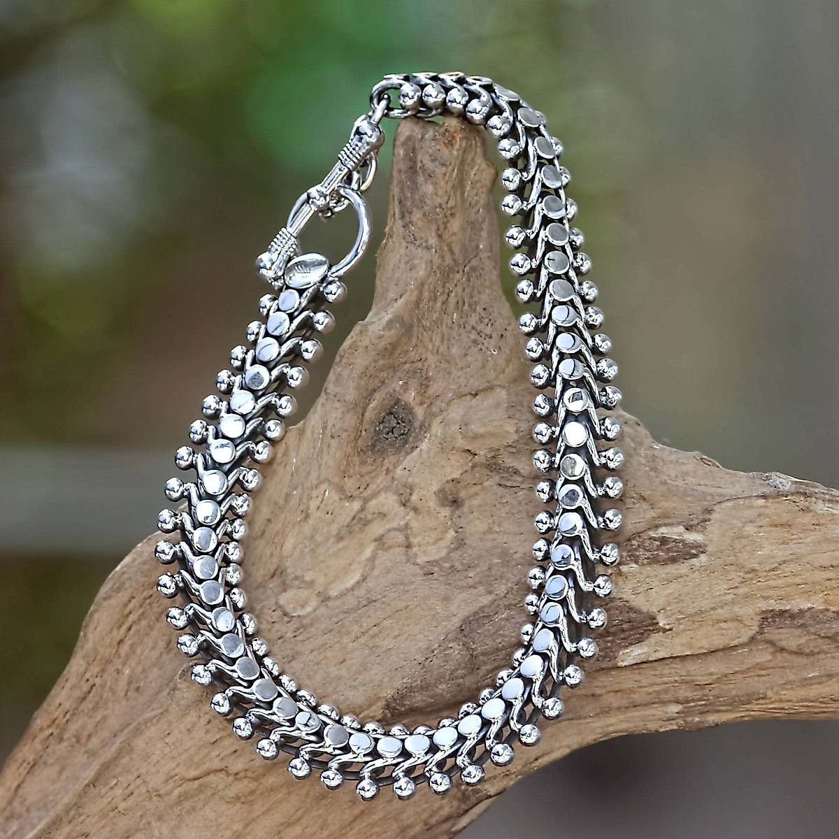 NOVICA Handmade Sterling Silver Link Bracelet Indonesia [7.75 in L x 0.4 in W] ' Centipede Crawl'