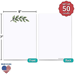 321Done Greenery Note Cards - 5x7 (Set of 50) Blank Greenery Cards - Thick, Heavy Cardstock - Pretty, Cute Simple Green Leaves Design on White - No Envelopes - Made in The USA